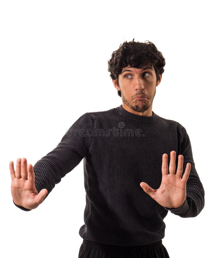 Man in Black Sweater Holding Out Hands Stock Image - Image of black ...