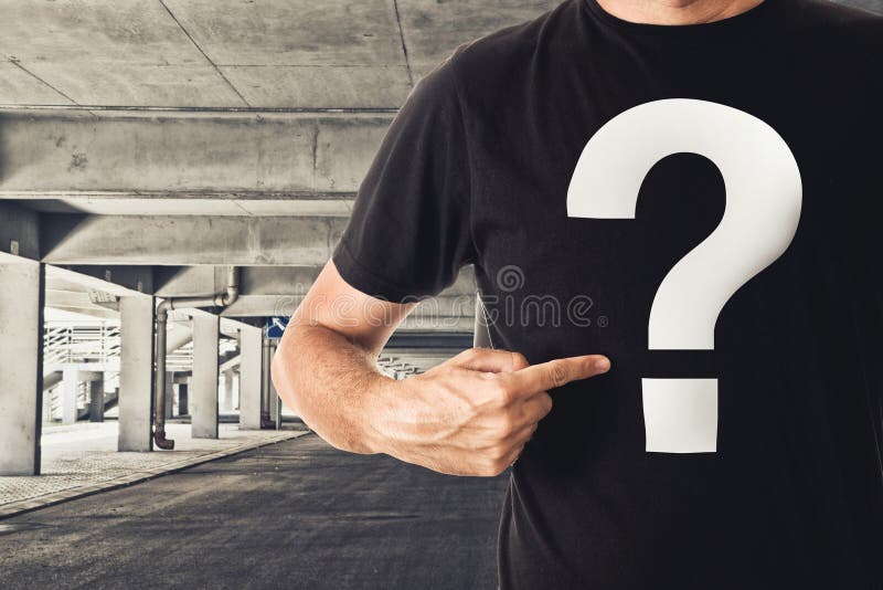 Man in Black T-shirt with Question Mark Stock Photo - Image of public ...