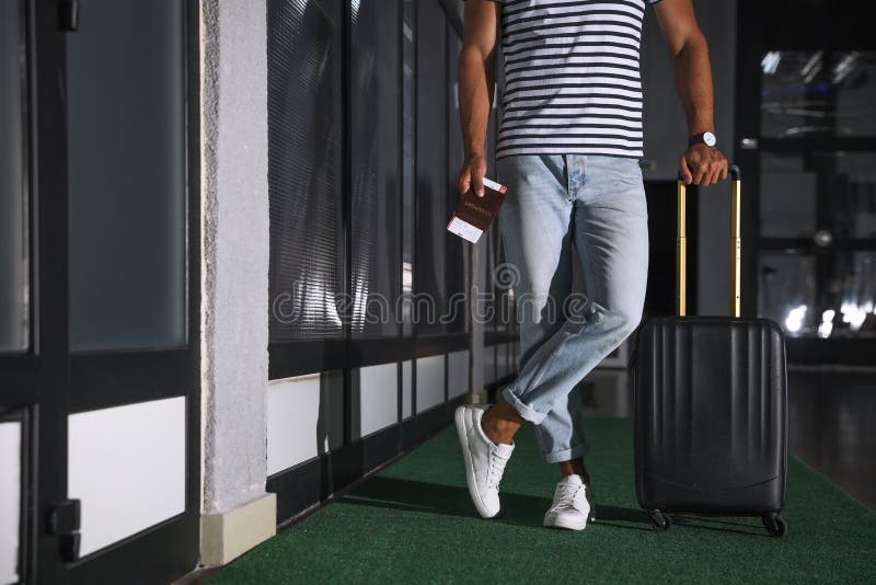 Man with Black Travel Suitcase in Airport Stock Image - Image of ...