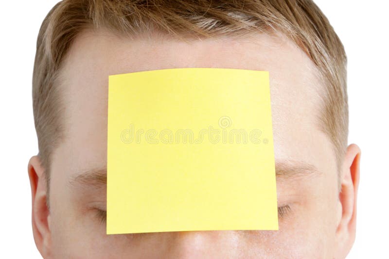 Post it note on forehead stock photo. Image of female - 22052002