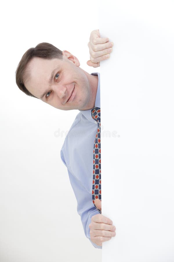 Man with blank banner stock image. Image of person, face - 9229537