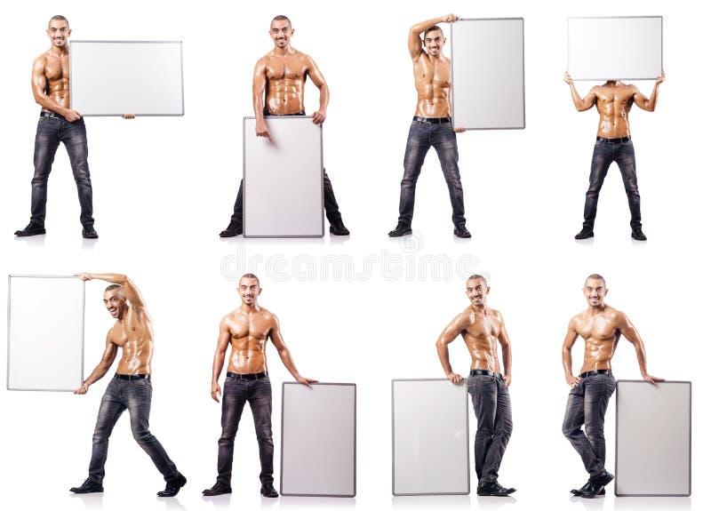 The Man with Blank Poster on White Stock Photo - Image of compilation ...