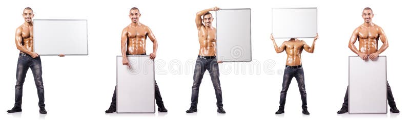 The Man with Blank Poster on White Stock Photo - Image of male, holding ...