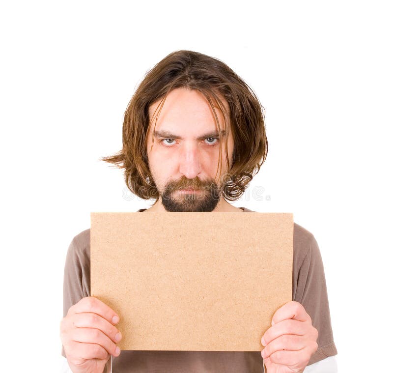Homeless Man Holding Cardboard Sign Stock Image - Image of studio, sign ...