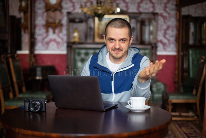 Man Blogger Telling Something To His Audience in Camera Stock Image ...