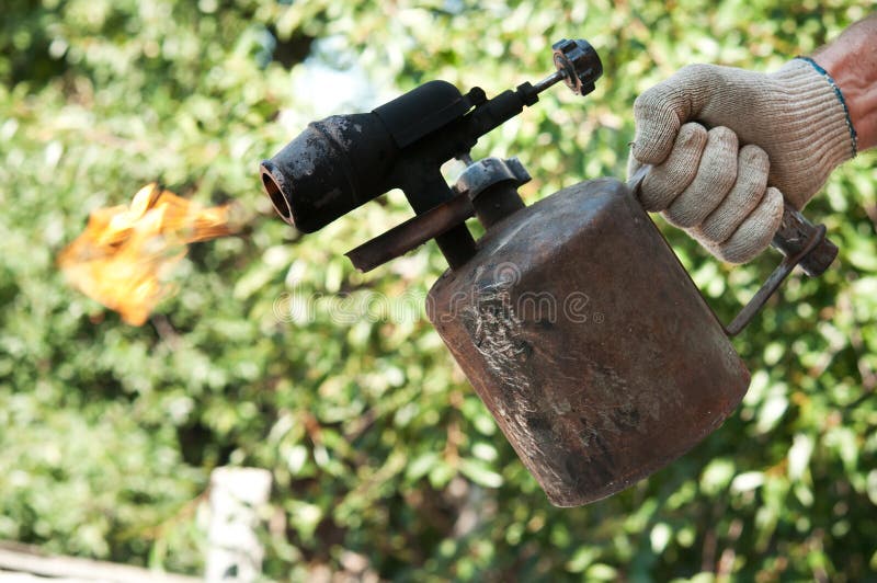 Blowtorch with fire stock photo. Image of kerosene, metallic - 26216378