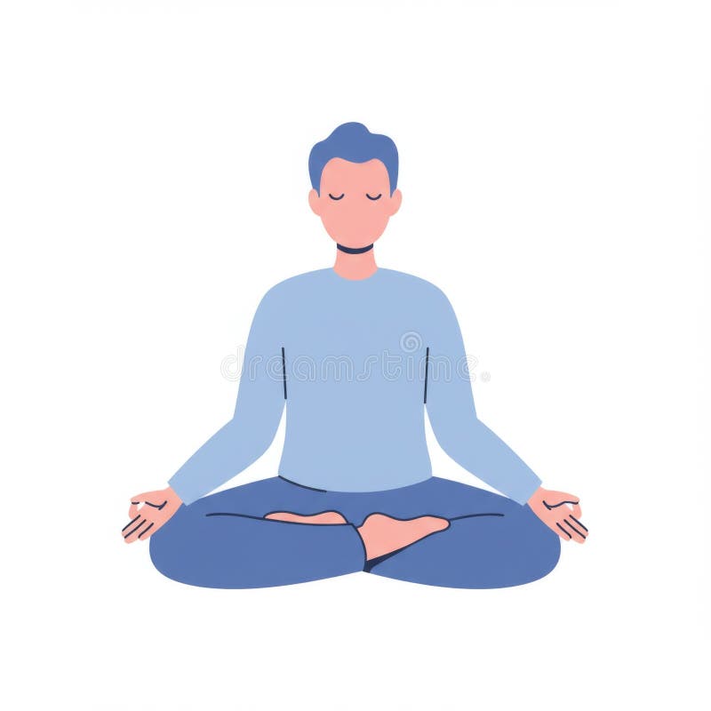Man in Blue Meditating in Lotus Pose Stock Illustration - Illustration ...