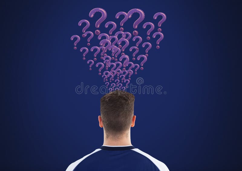 Man With Blue Question Marks Emerging From Head Stock Illustration ...