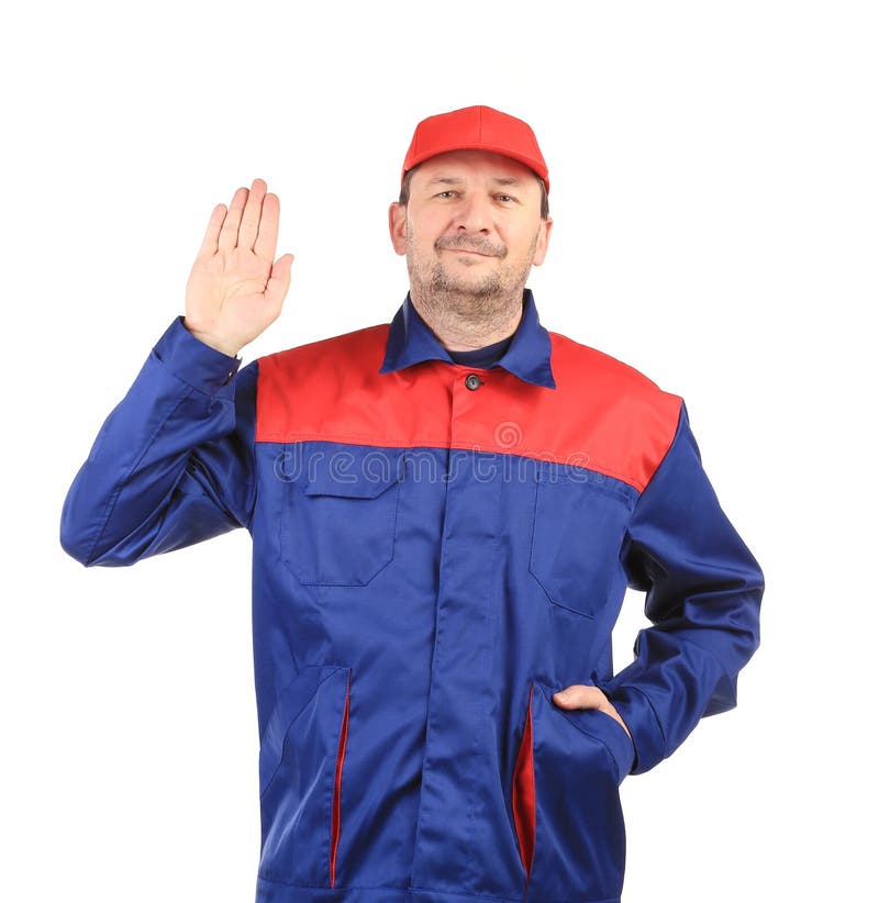 Man in Blue and Red Overalls Stock Photo - Image of foreman, profession ...