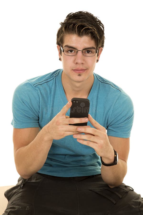 Man in a Blue Shirt Serious Text Stock Image - Image of lifestyle ...