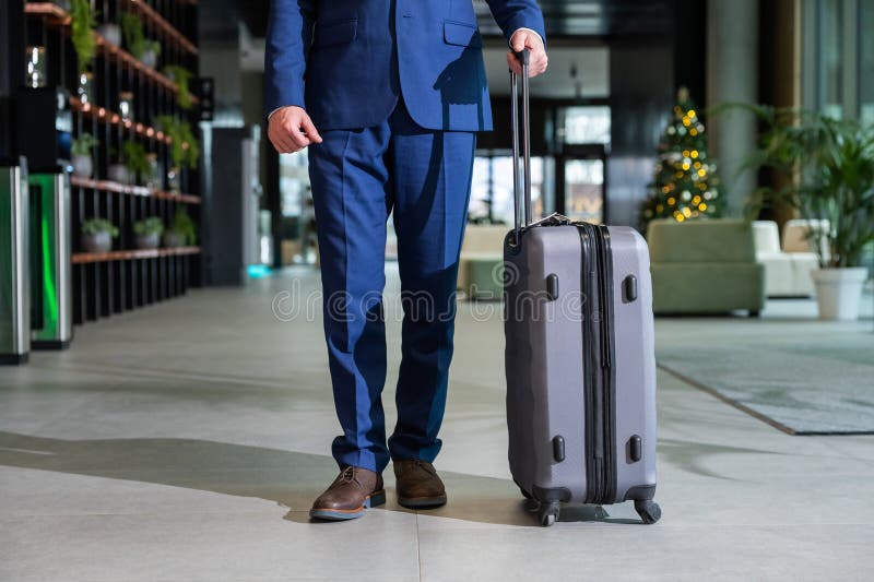 Man Blue Suit Standing Big Suitcase Stock Photos - Free & Royalty-Free ...