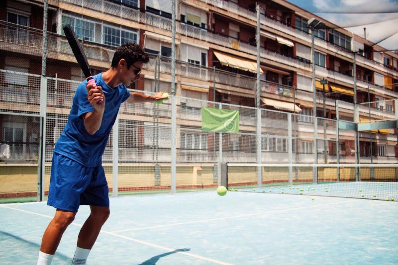 Man Training Padel on the Court. Stock Image - Image of sports, player ...