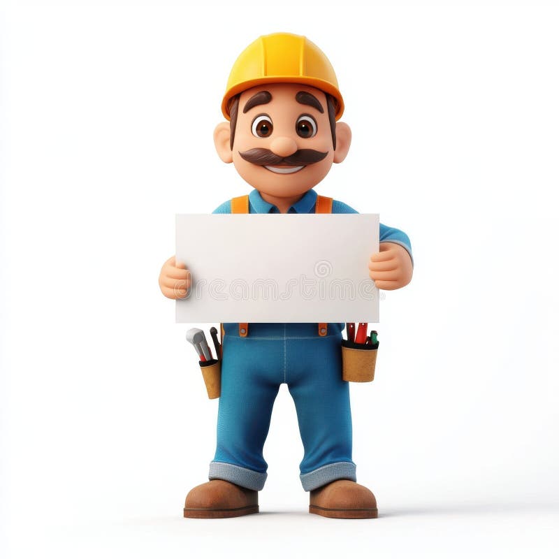 A Man in a Blue Work Outfit Holding a White Board Stock Illustration ...