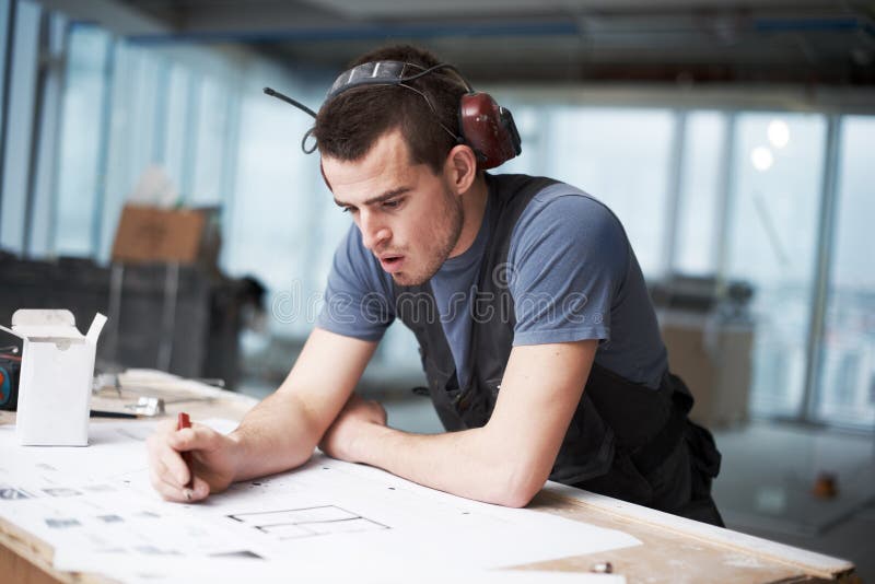 Man, Blueprint and Architect with Construction Site, Floor Plan and Drawing for Urban ...