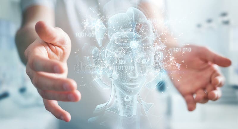 Man Using Digital Artificial Intelligence Holographic Projection 3D ...