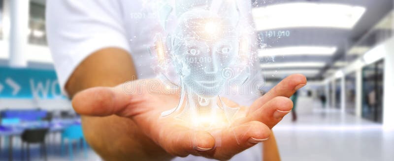 Man Using Digital Artificial Intelligence Holographic Projection 3D ...