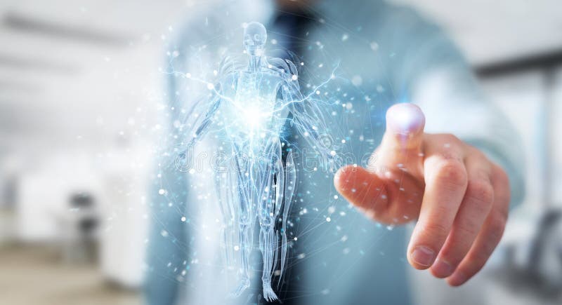 Man Using Digital X-ray Human Body Holographic Scan Projection 3D ...