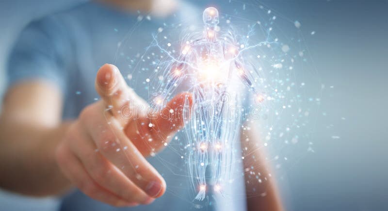 Man Using Digital X-ray Human Body Holographic Scan Projection 3D ...
