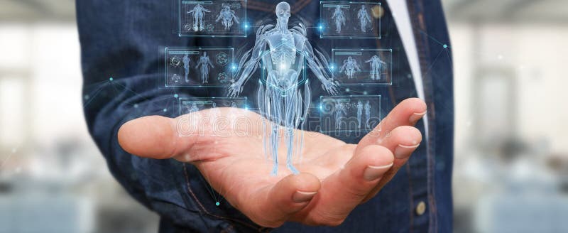 Man Using Digital X-ray Human Body Holographic Scan Projection 3D ...