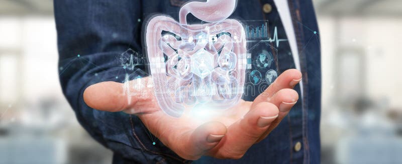 Man Using Digital X-ray of Human Intestine Holographic Scan Projection ...