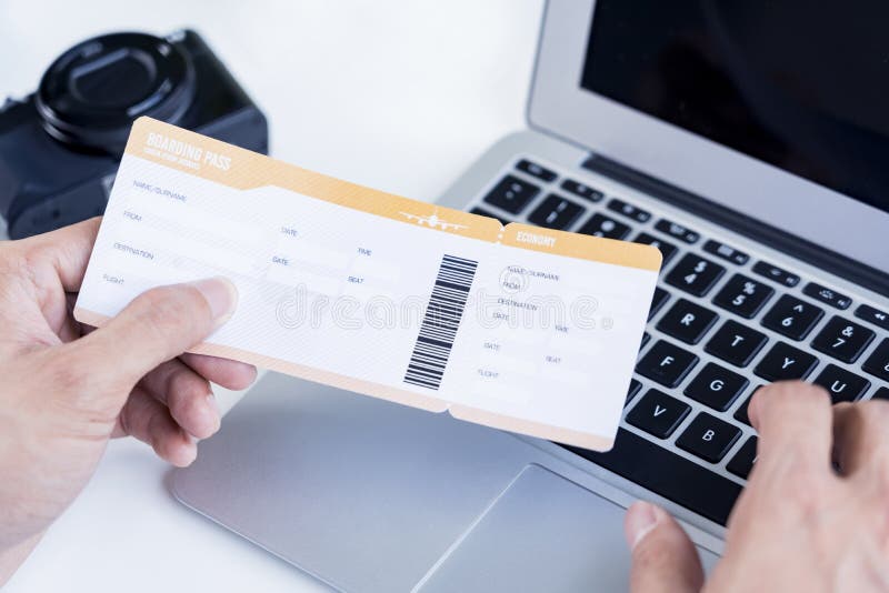 Man with Boarding Pass Doing an Online Check in Stock Photo - Image of ...