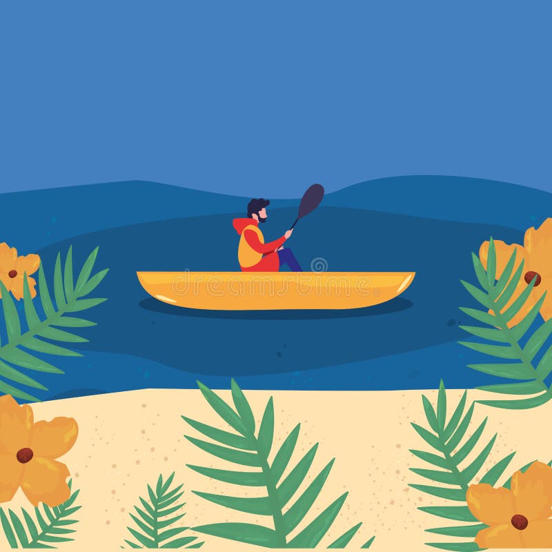 Man with Boat and Adventure Rowing Stock Illustration - Illustration of ...