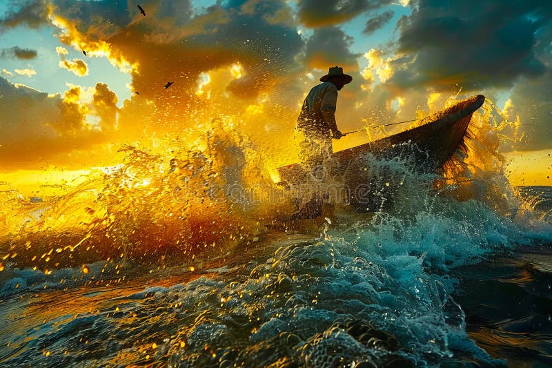 A Man in a Boat with Water Splashing Stock Photo - Image of riding ...