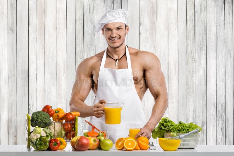 Man Bodybuilder Cook, Cooking on Kitchen Stock Photo - Image of ...