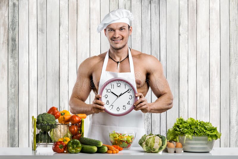Man Bodybuilder Cooking on Kitchen Stock Photo - Image of apron ...