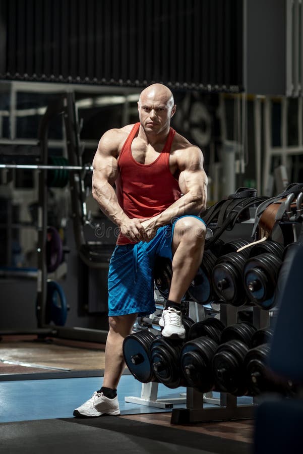 Man bodybuilder in GYM stock photo. Image of muscle - 146646202
