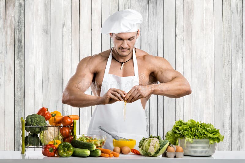 Man bodybuilder on kitchen stock image. Image of feed - 133341115