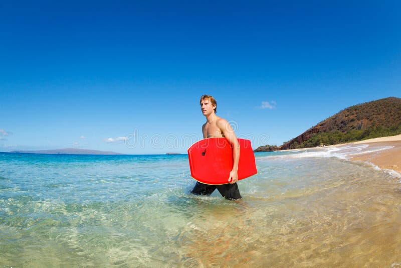 Man with Boogie Board at the Beach Stock Image - Image of exercise ...