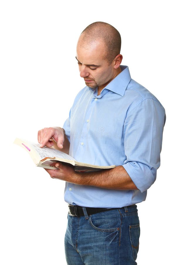 Man with book stock image. Image of portrait, white, read - 16541595