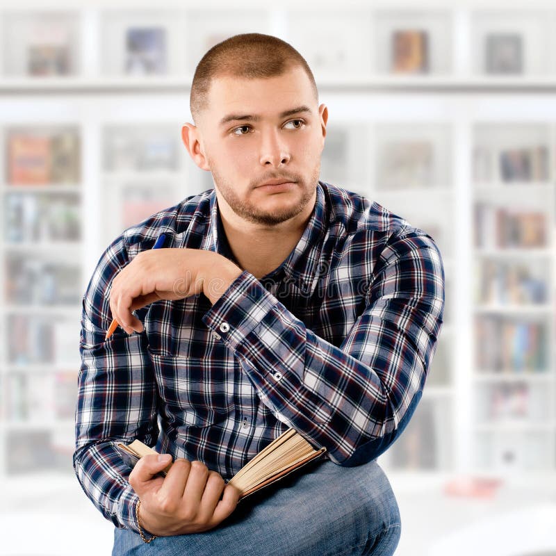 Man with a book stock image. Image of undergraduate, atheneum - 70455561