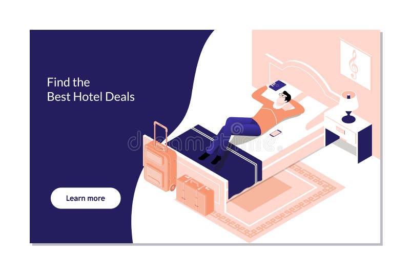 Man Booking Hotel Reservation on Digital Tablet.Vector Isometric Hotel ...