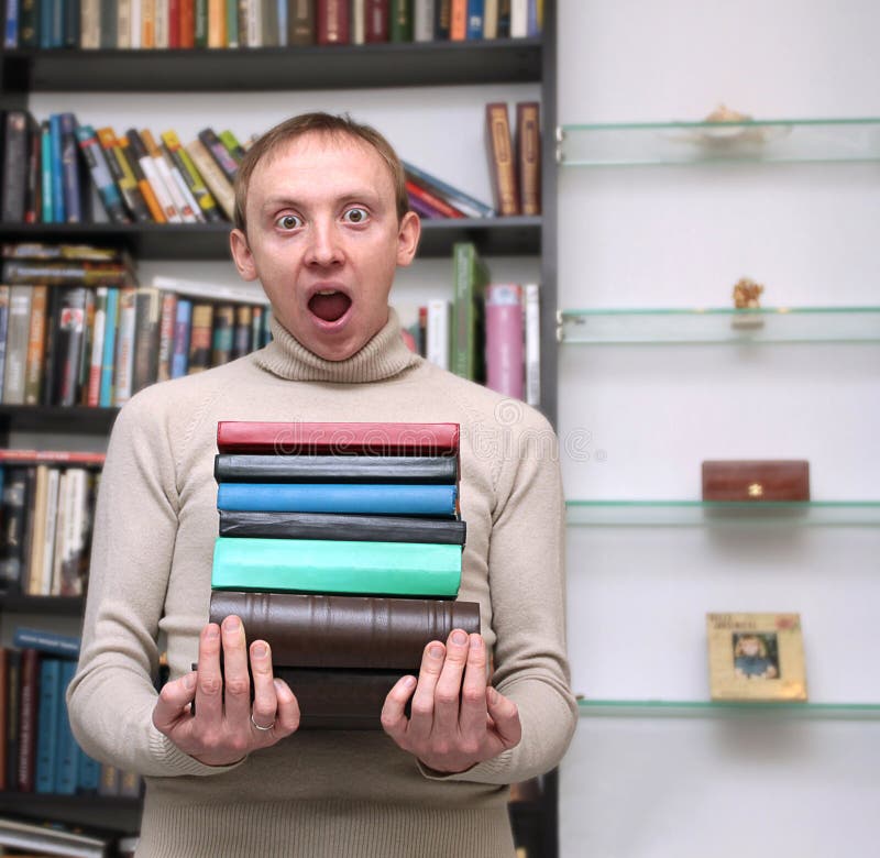Man with Books in the Hands Shocked Stock Image - Image of bloke, male ...