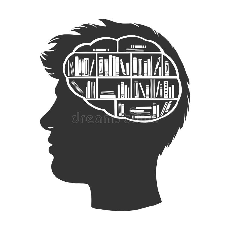 Man with Books Library in Brain Sketch Vector Stock Vector ...