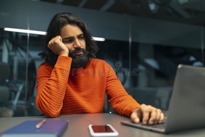 Man Bored at Work on Laptop Stock Photo - Image of indoor ...