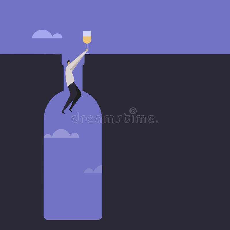 A Man Hanging on the Edge of a Bottle Shaped Hole. Concept for Alcohol ...