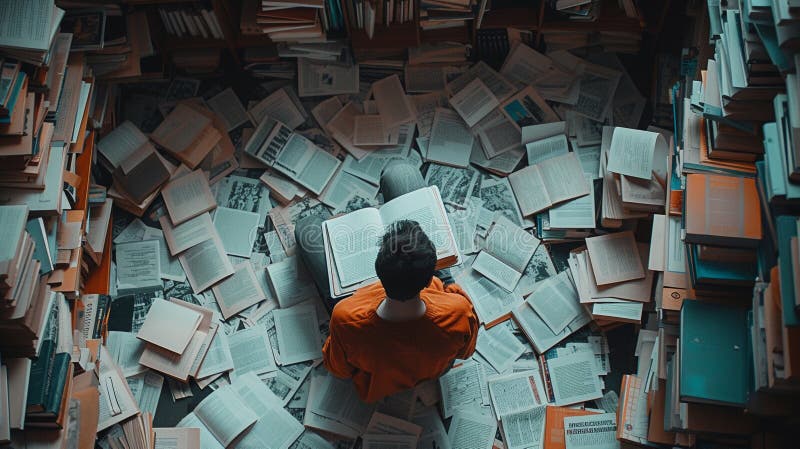 Man at the Bottom: Amidst Chaotic Letters of Learning Stock Image ...
