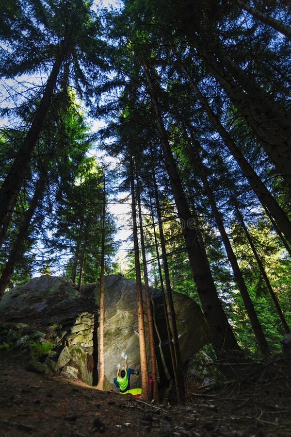 Forest Climbing Awesome Scenery Stock Photo - Image of boulder, forest ...