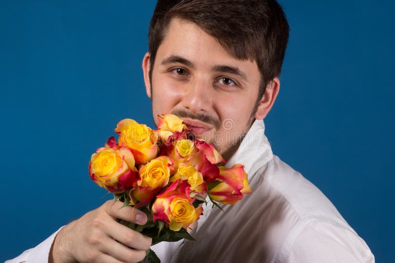 Portrait of Sad Man with Flowers. Stock Image - Image of candid ...