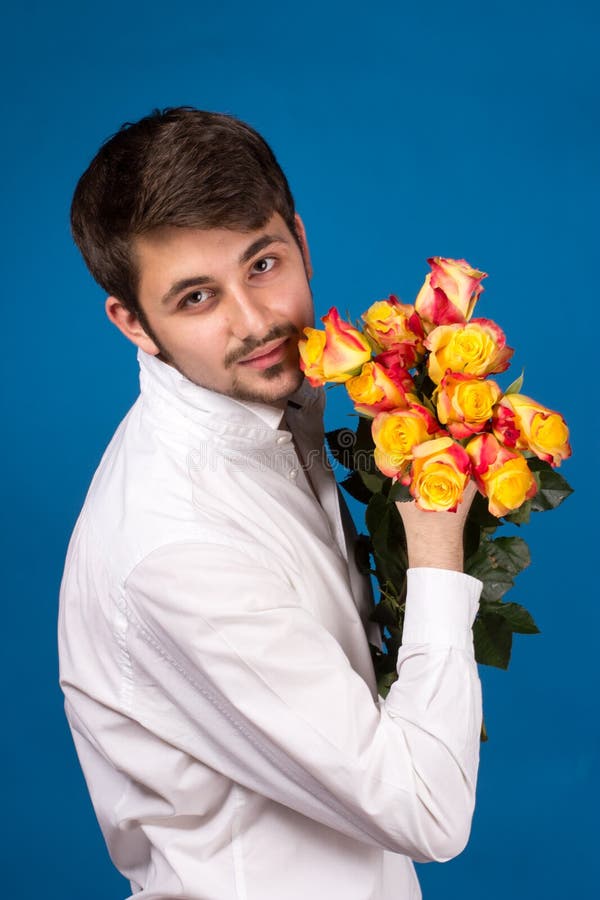 Man with Bouquet of Red Roses Stock Image - Image of passion, male ...