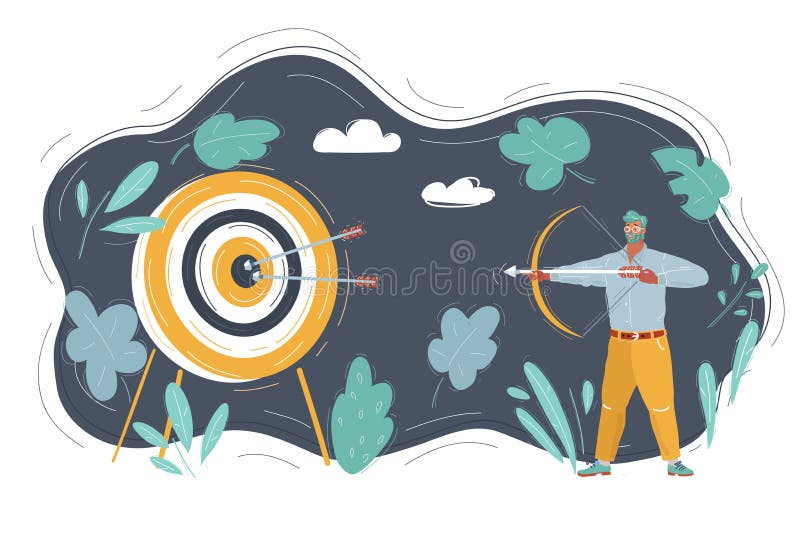 Man with Bow and Arrow Shot on Target. Stock Vector - Illustration of ...
