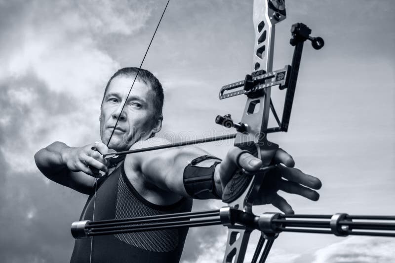 Man with bow and arrows stock image. Image of rails, aiming - 33118823