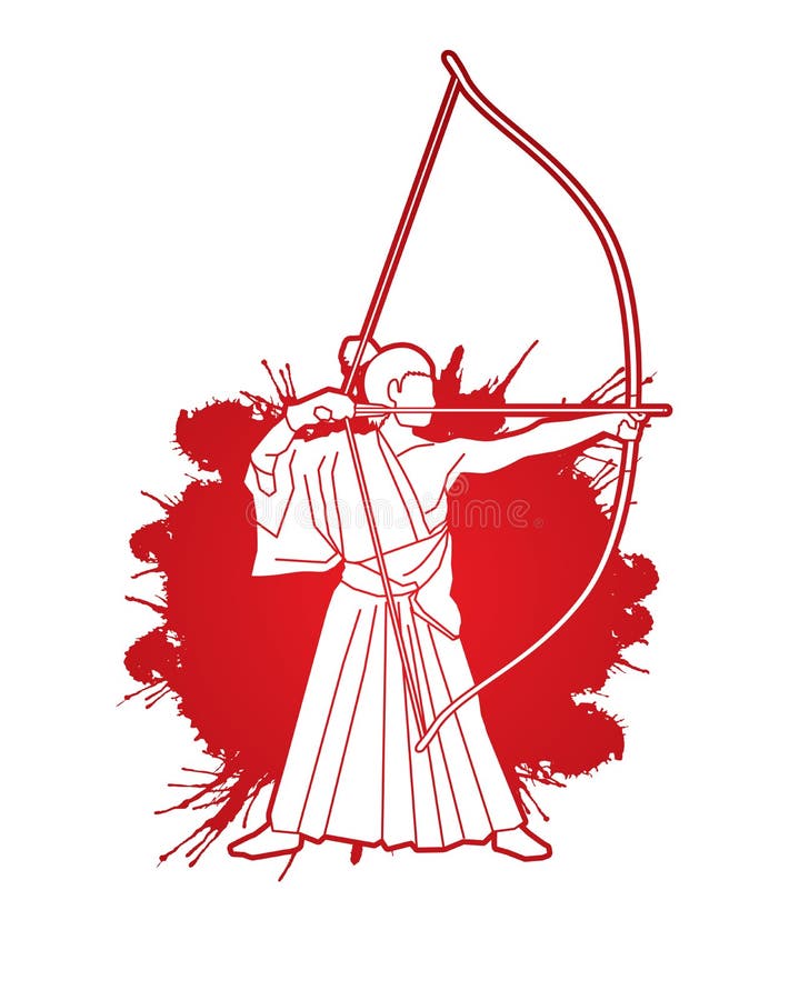 Man bowing Kyudo stock vector. Illustration of attack - 89136869