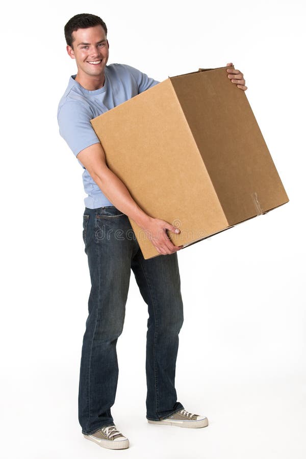 Young Man Carryinng a Cardboard Box Stock Image - Image of person, face ...