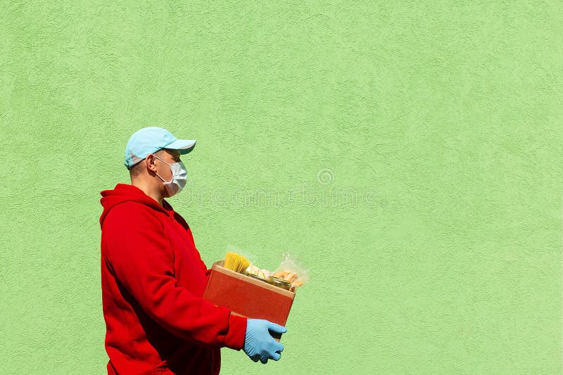 Man with a Box of Food, Help and Donation of Food Stock Image - Image ...