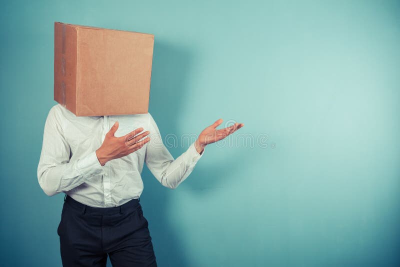 Man with Box on Head is Pointing Stock Image - Image of emotions ...