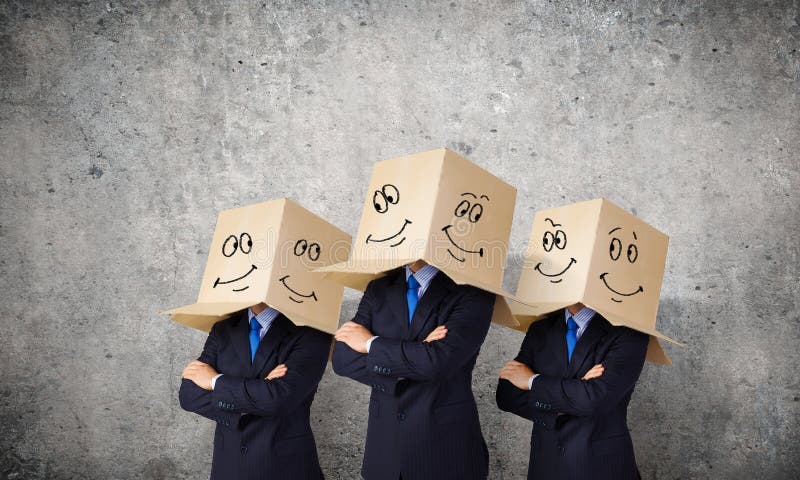 Man with box on head stock image. Image of face, career - 46378305